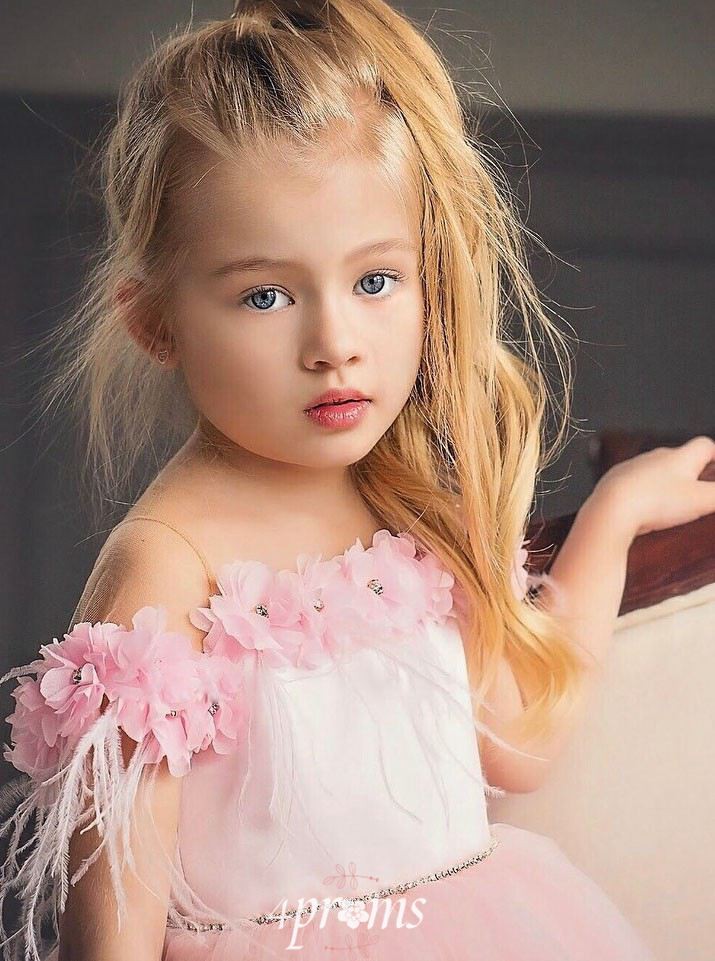 Pinky High Low Girls Ballkleid Mit Blumen GBCH005